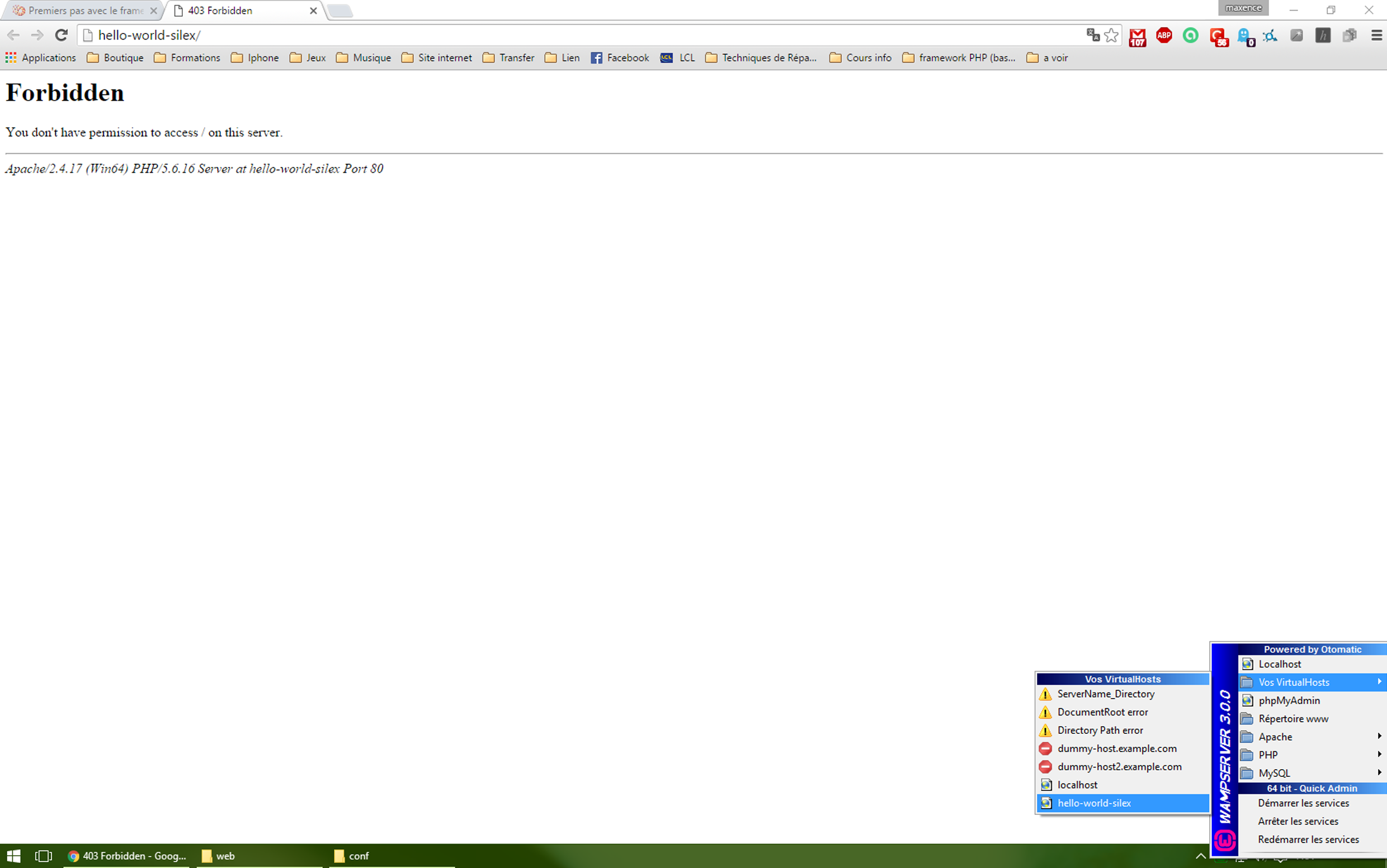 Premiers pas avec le framework PHP Silex - Erreur 403 par MaxenceDufour - page 1 - OpenClassrooms